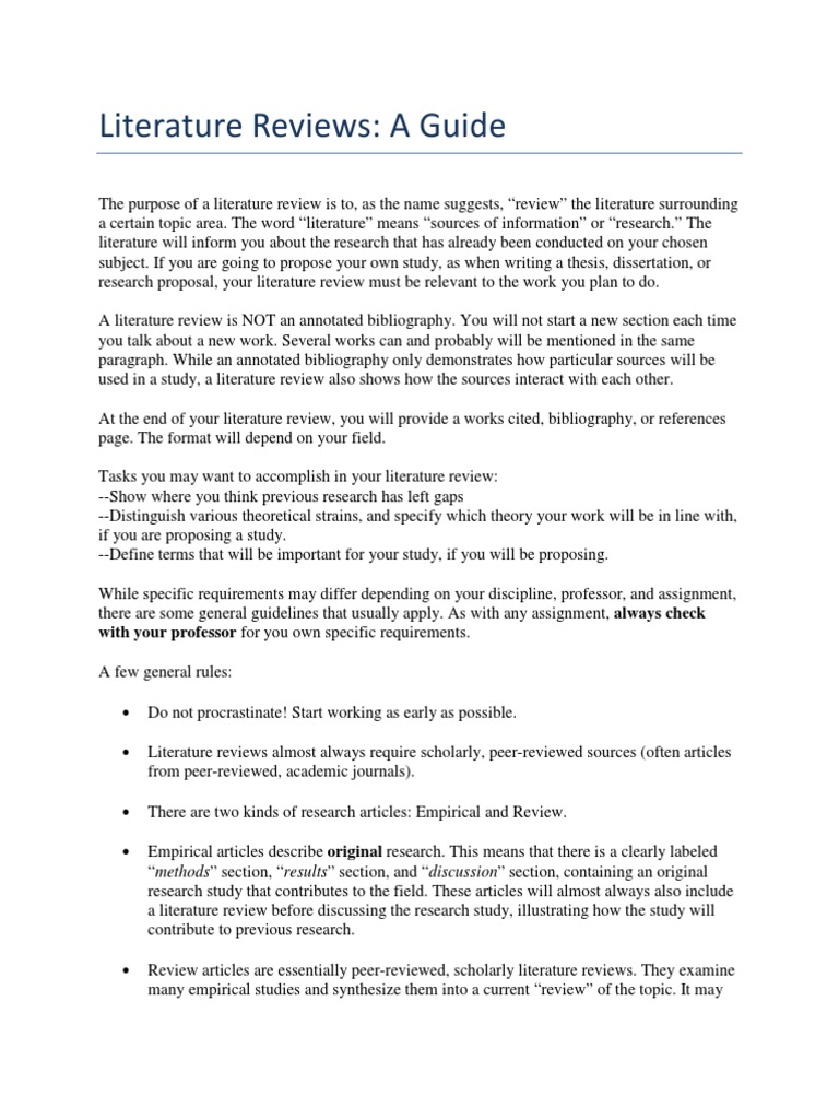 Literature Reviews: A Guide: With Your Professor For You Own Specific ...