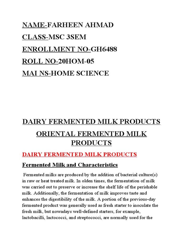 Dairy Fermented Milk Products (Industrial Fermentation) | PDF ...