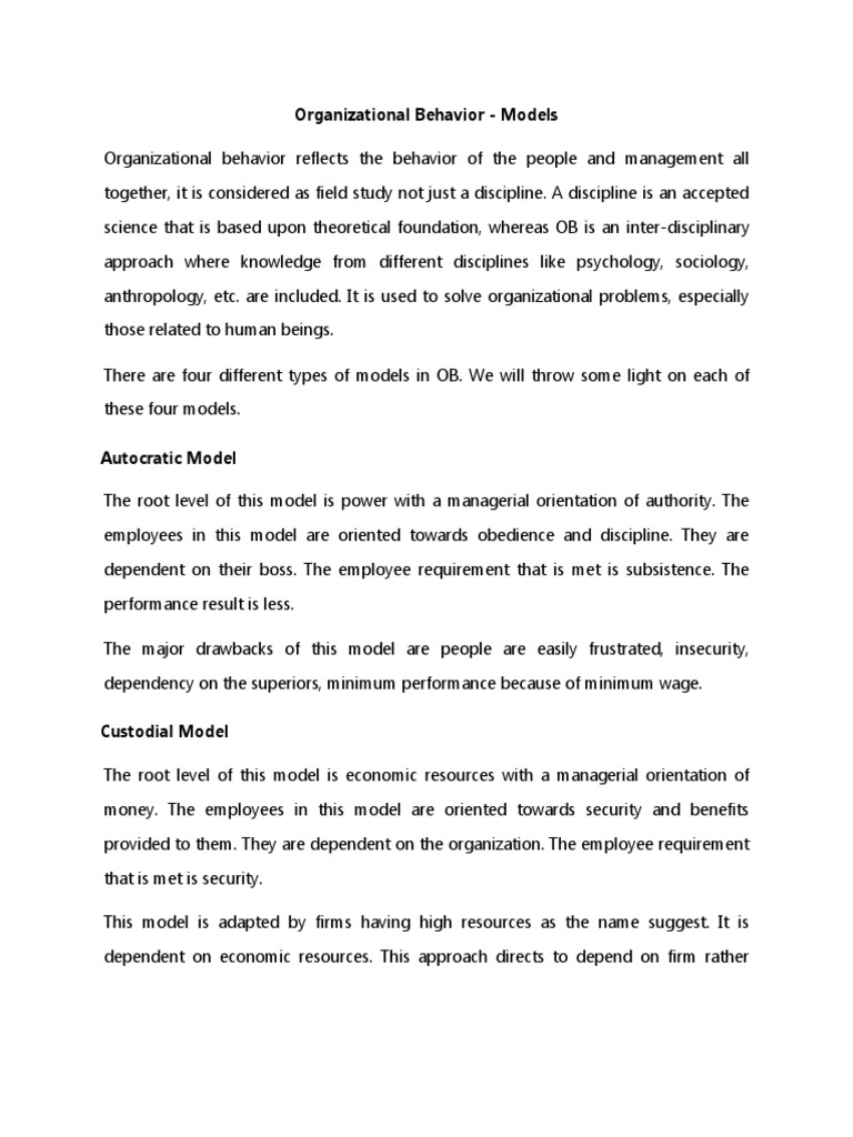 Models of Organizational Behavior | PDF | Organizational Behavior ...