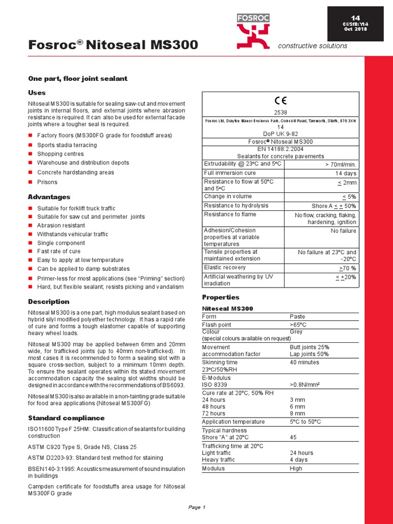 Fosroc Nitoseal MS300: One Part, Floor Joint Sealant Uses | PDF ...
