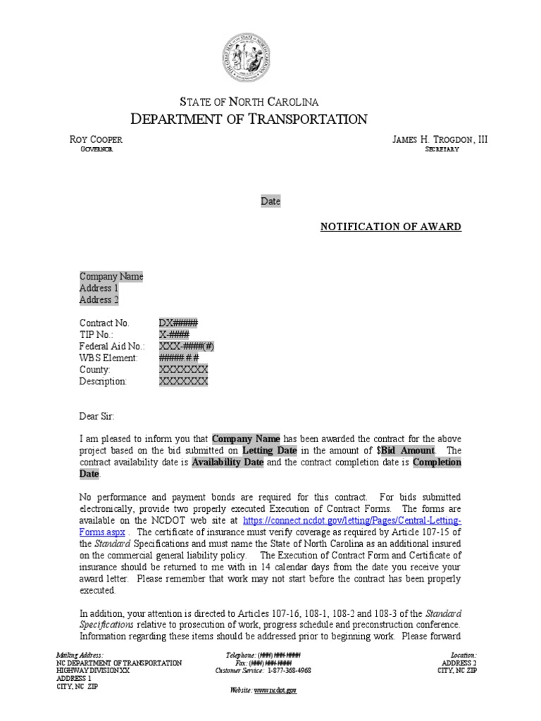 Award Letter - Template | PDF | Insurance | Service Industries