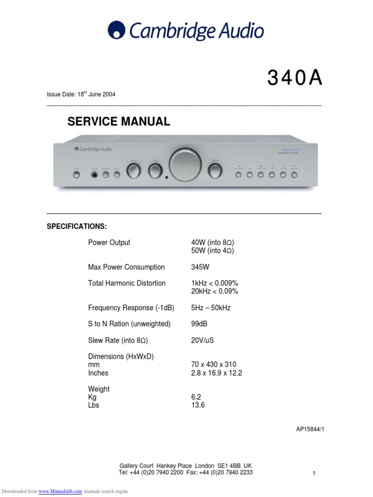 Azur 340A - Service Manual | PDF | Printed Circuit Board | Screw