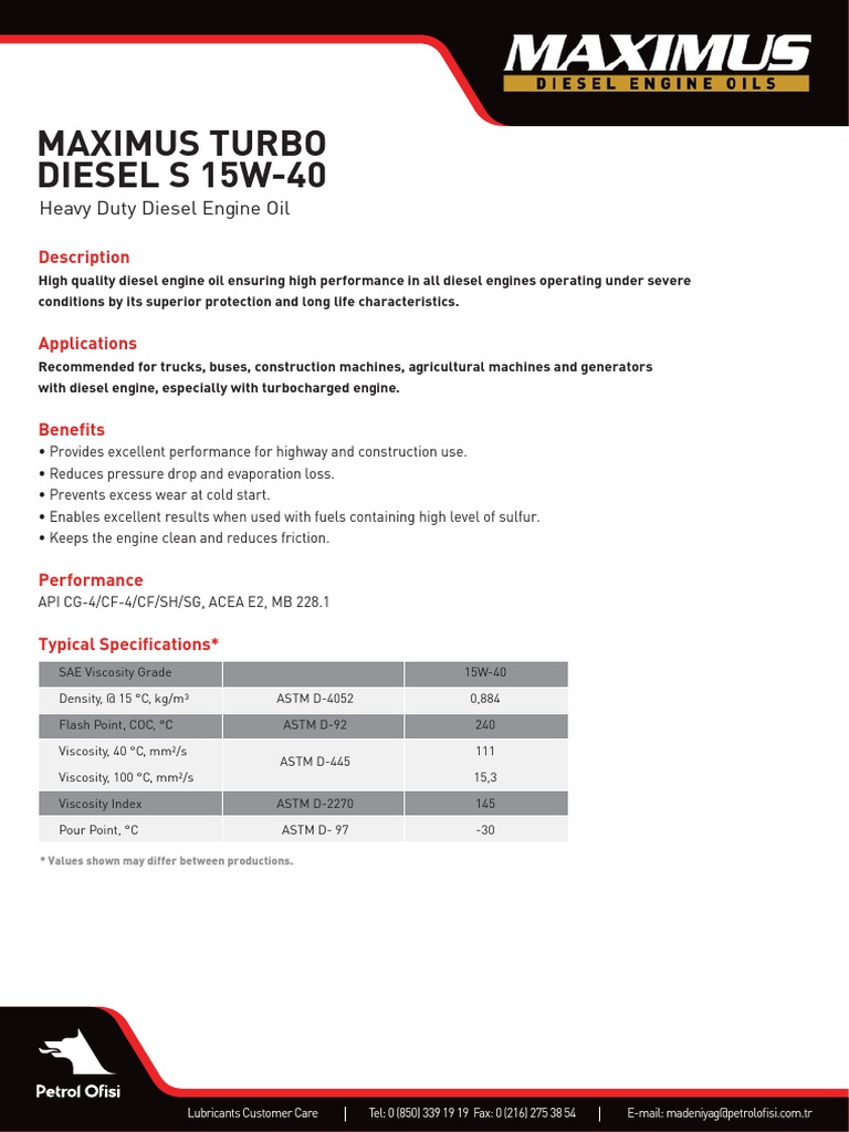 Maximus Turbo DIESEL S 15W-40: Heavy Duty Diesel Engine Oil | PDF