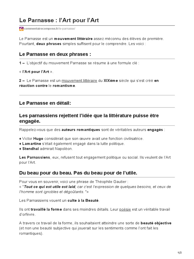Le Parnasse : Art pour l'Art | PDF | Littérature française | Liste des ...