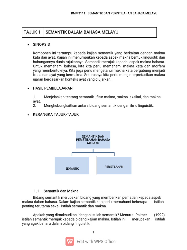 Nota Modul Semantik Dan Peristilhan Bahasa Melayu BMMB 3123 | PDF