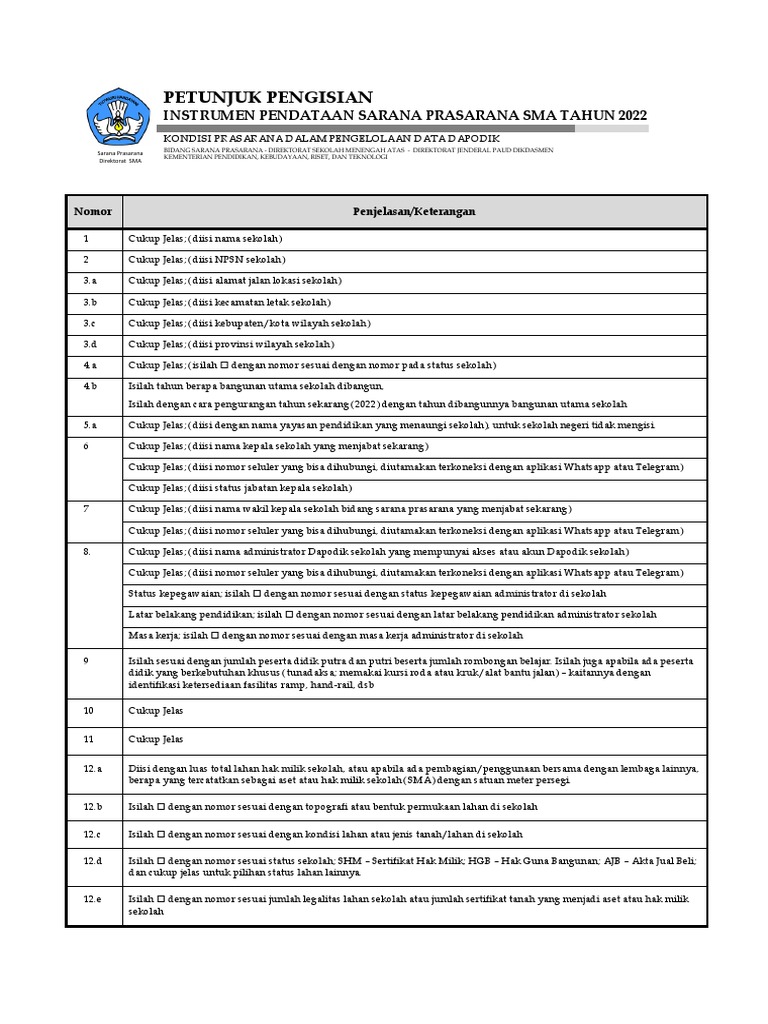 Petunjuk Pengisian Instrumen | PDF