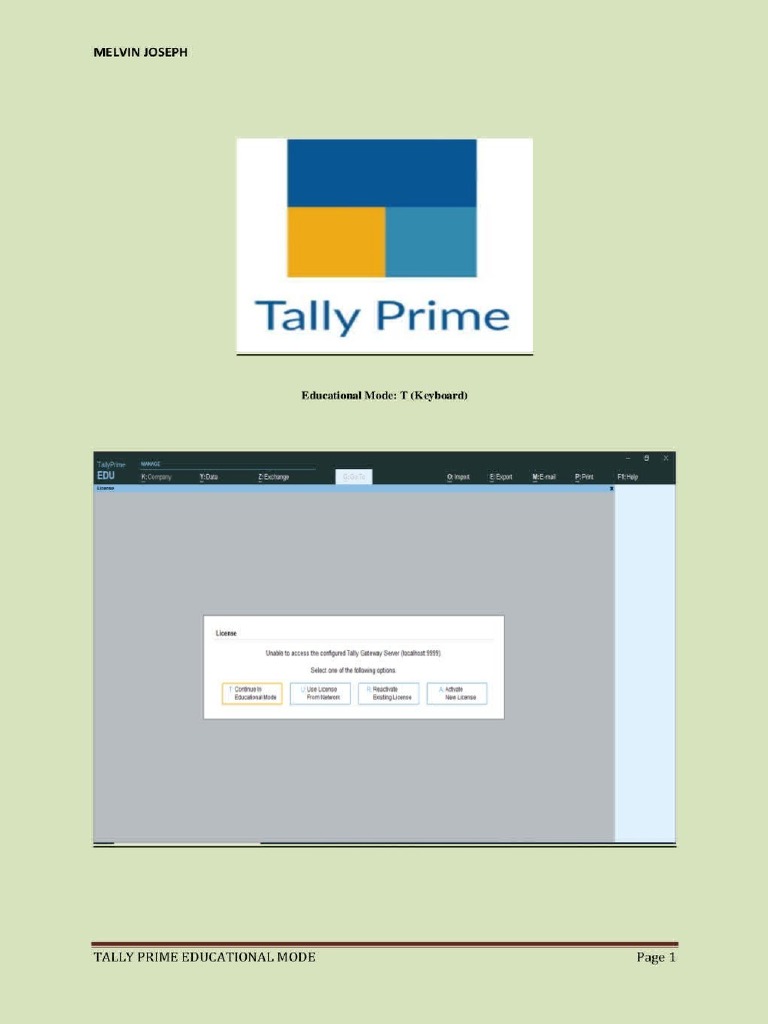 Tally Prime Educational Mode | PDF