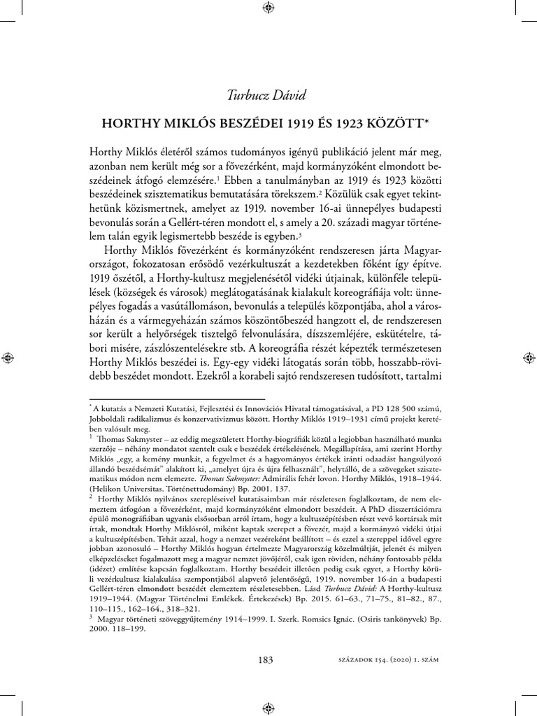 Horthy Miklos Beszedei 1919 Es 1923 Kozo | PDF
