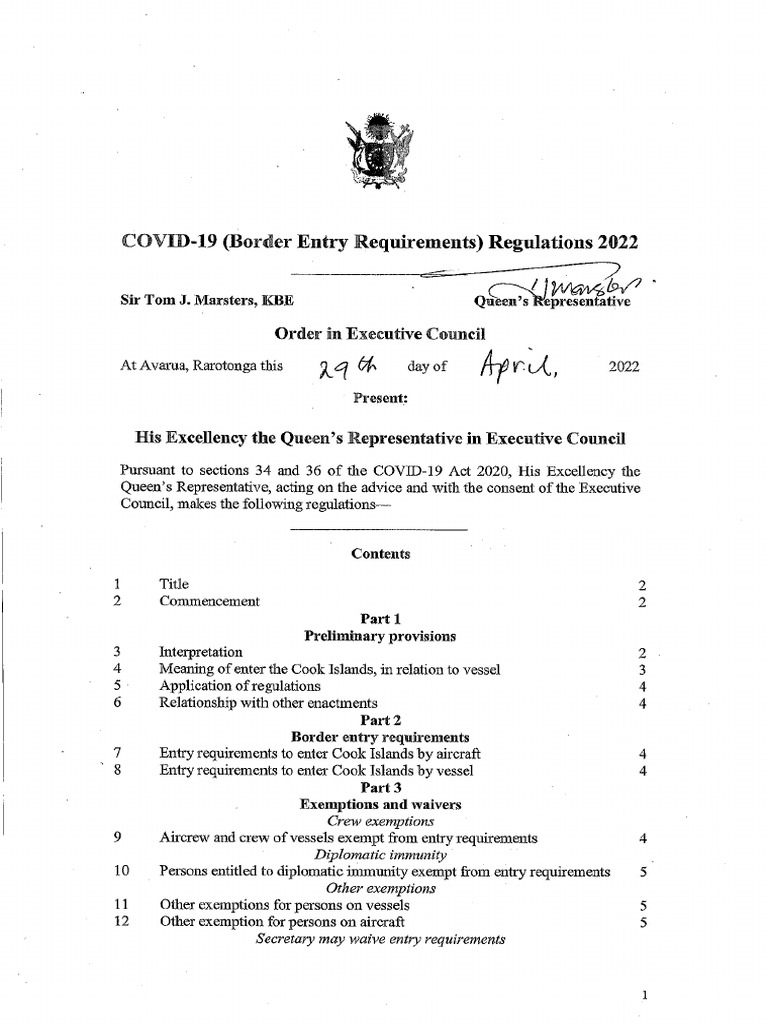 COVID-19 Border Entry Requirements Regulations 2022 | PDF