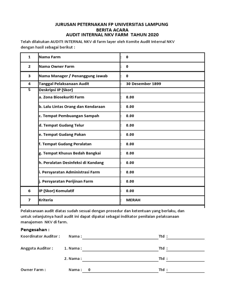 Audit Internal NKV Farm 2020 | PDF