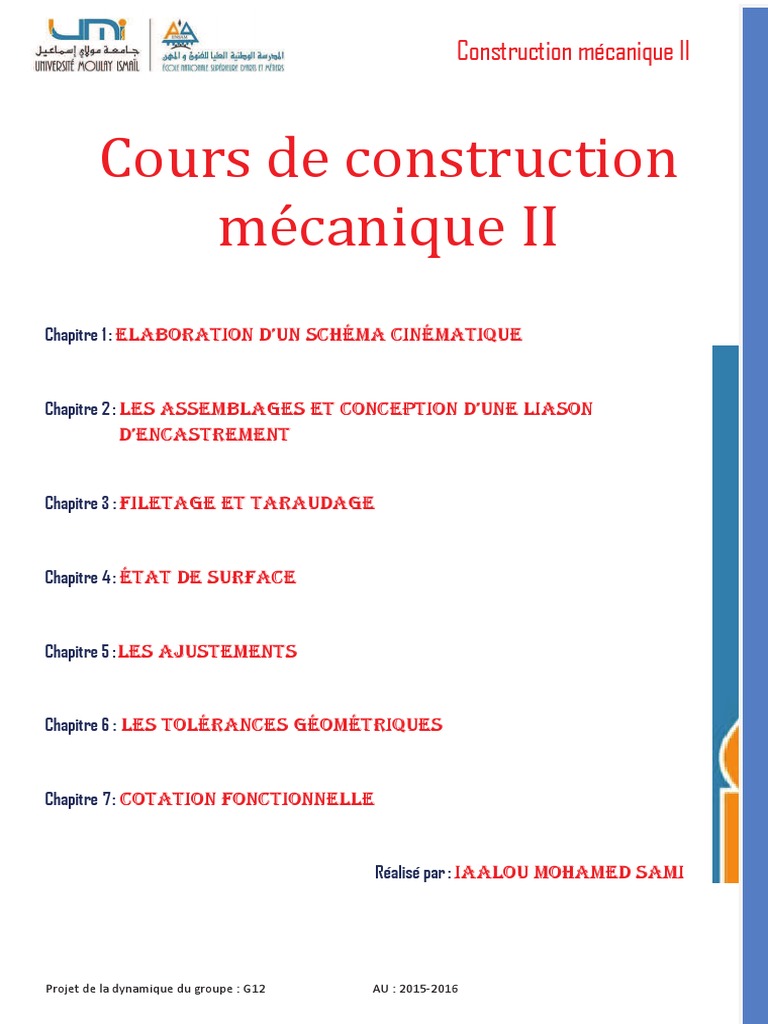 Cours de Construction Mécanique II | PDF | Vis de fixation | Soudage