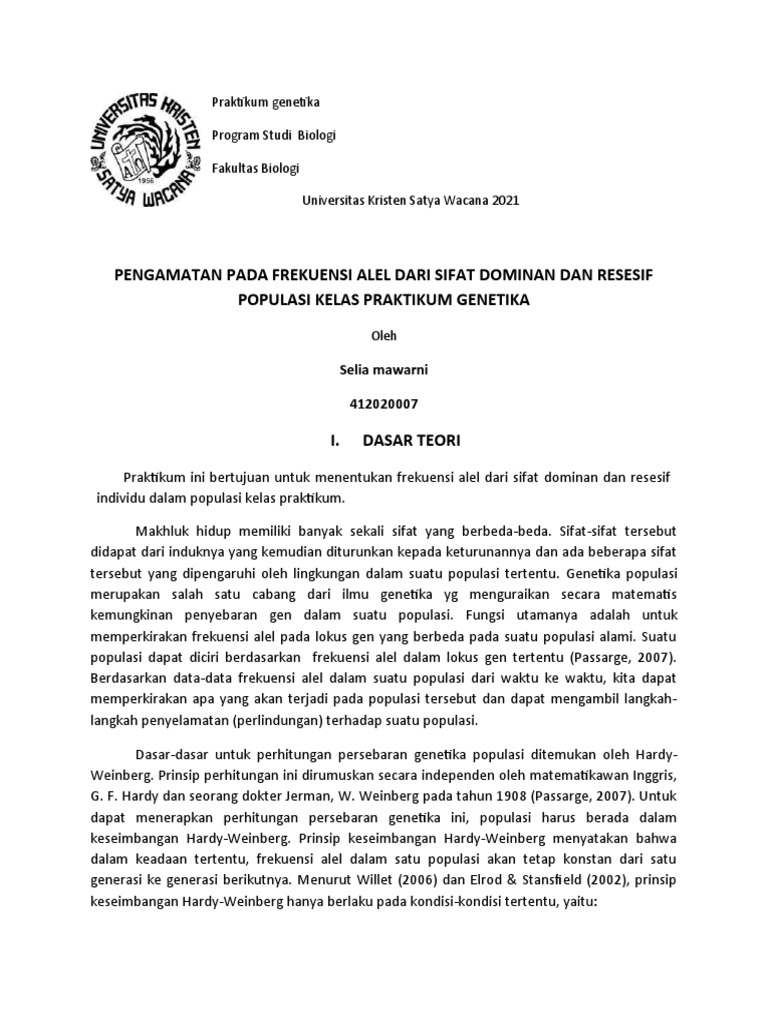 Genetika Populasi - 412020007 - Selia Mawarni | PDF