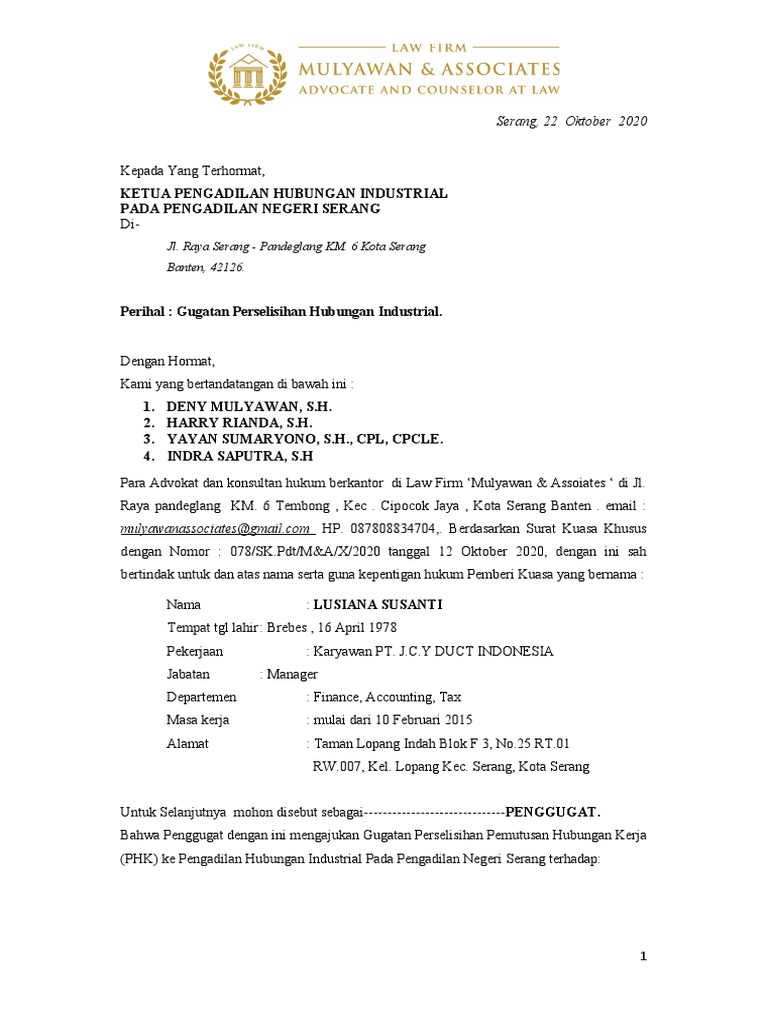 Gugatan PHK di Pengadilan Serang | PDF