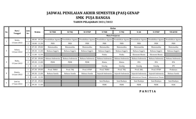 Jadwal PAS Genap 2022 Terbaru | PDF