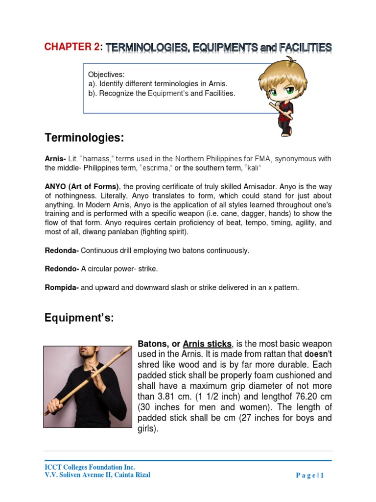 Arnis Terminologies and Equipment Guide | PDF | Knife