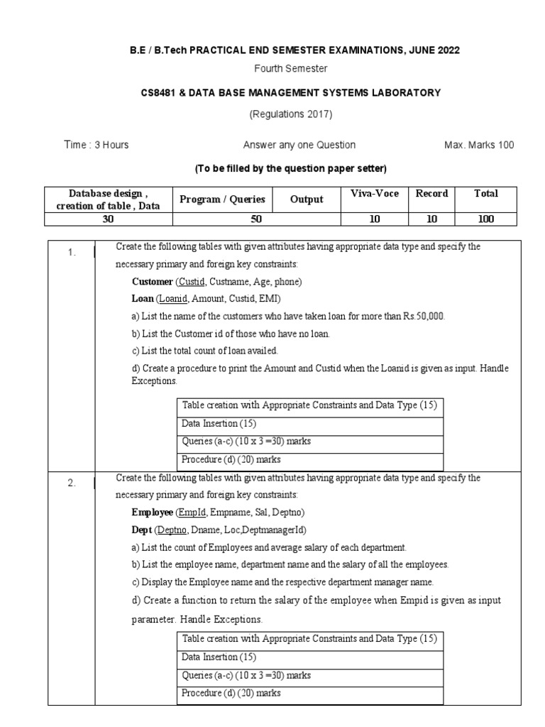 CS8481 - Set 1 - annauniv-DBMS | PDF | Databases | Table (Database)