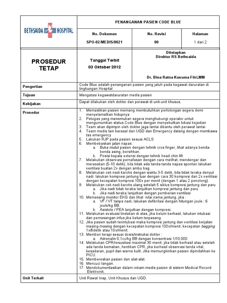 Contoh Spo Code Blue | PDF