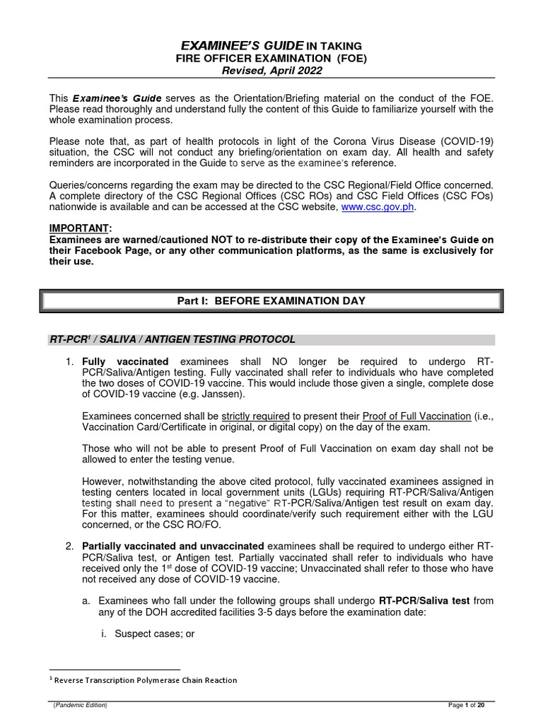 Examinee'S Guide: in Taking Fire Officer Examination (Foe) | Download ...