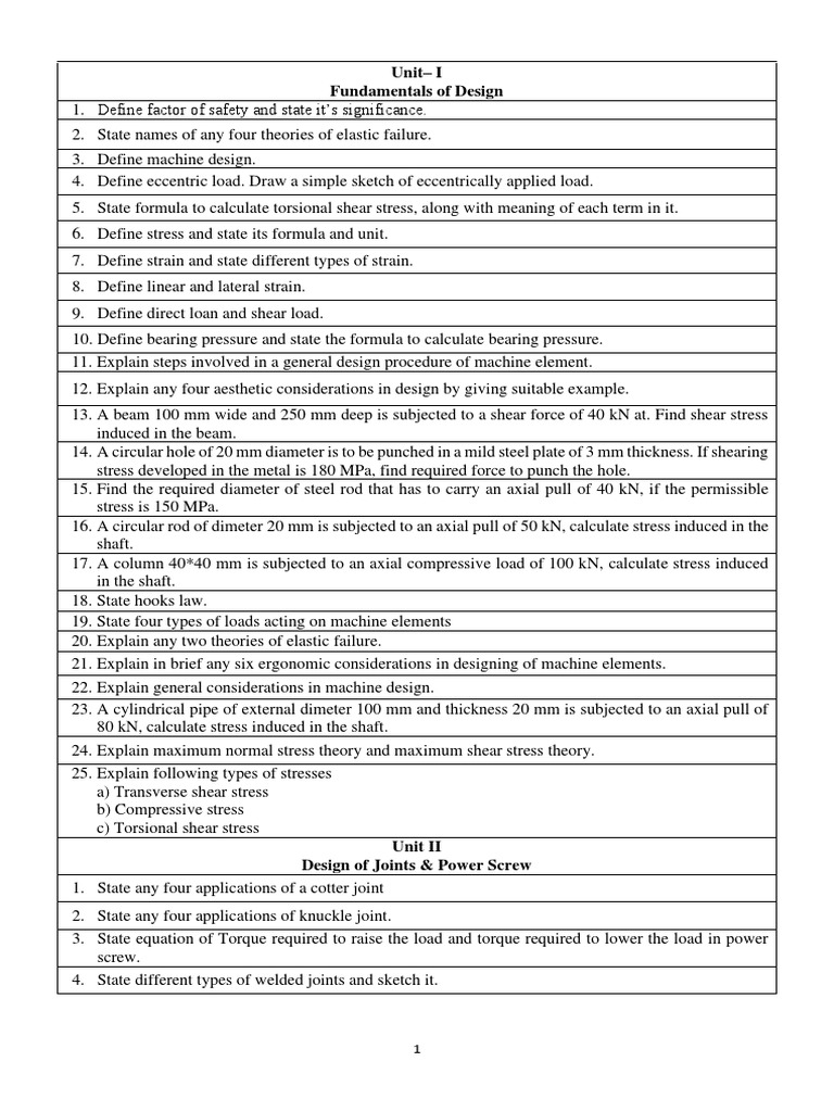 EME Important Questions | PDF | Stress (Mechanics) | Strength Of Materials