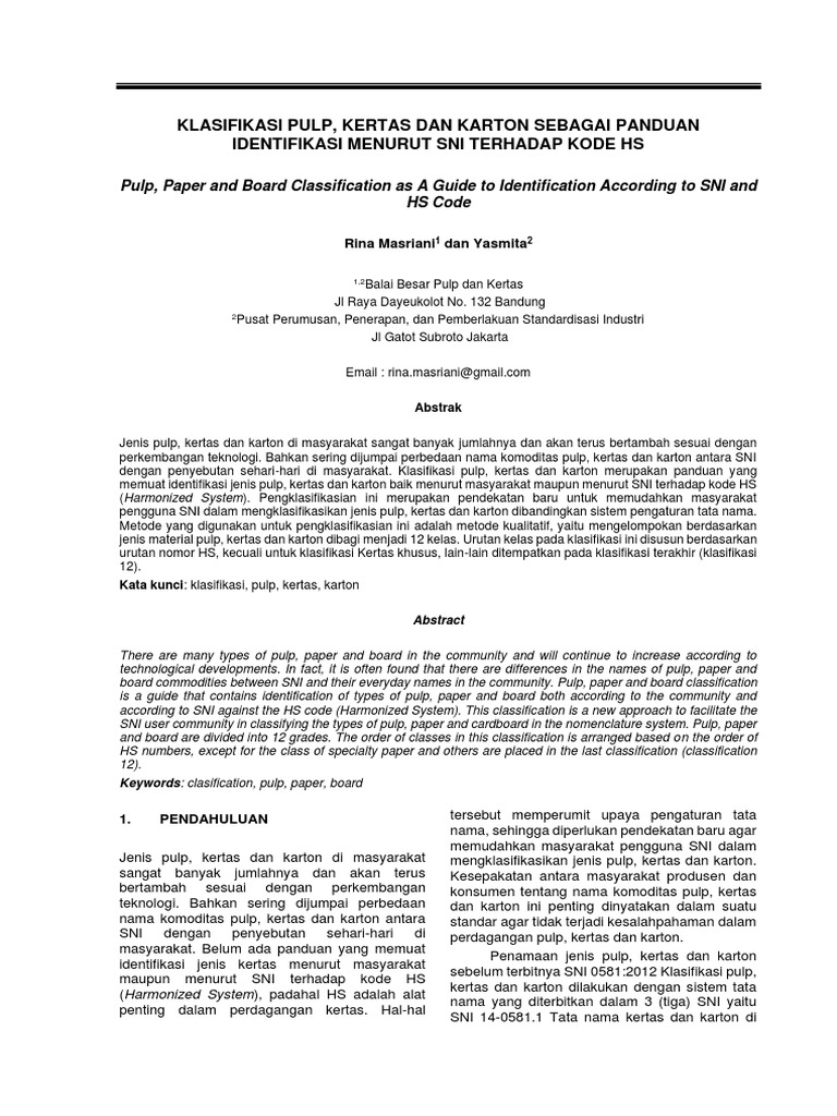 Klasifikasi Pulp, Kertas Dan Karton Sebagai Panduan Identifikasi ...