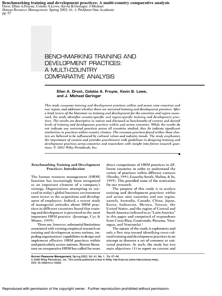 Benchmarking Training and Development Practices A Multi-Country ...
