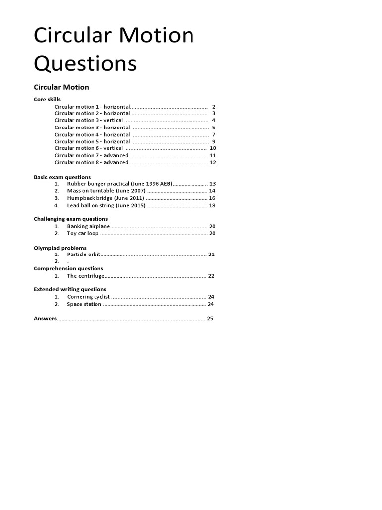 Circular Motion Practice Problems and Solutions | PDF | Acceleration ...
