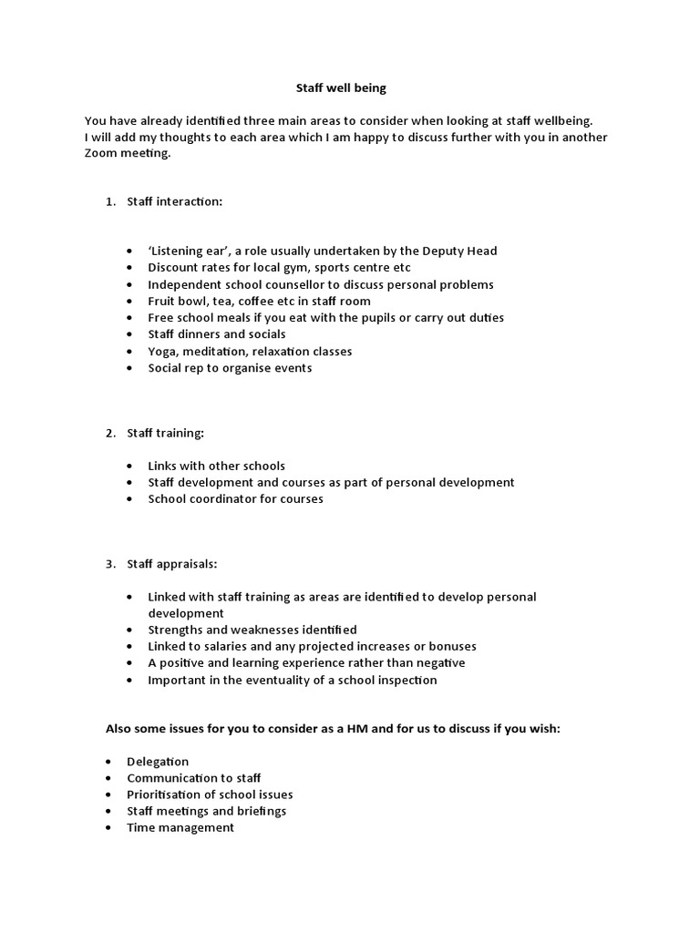 Staff Well Being | PDF