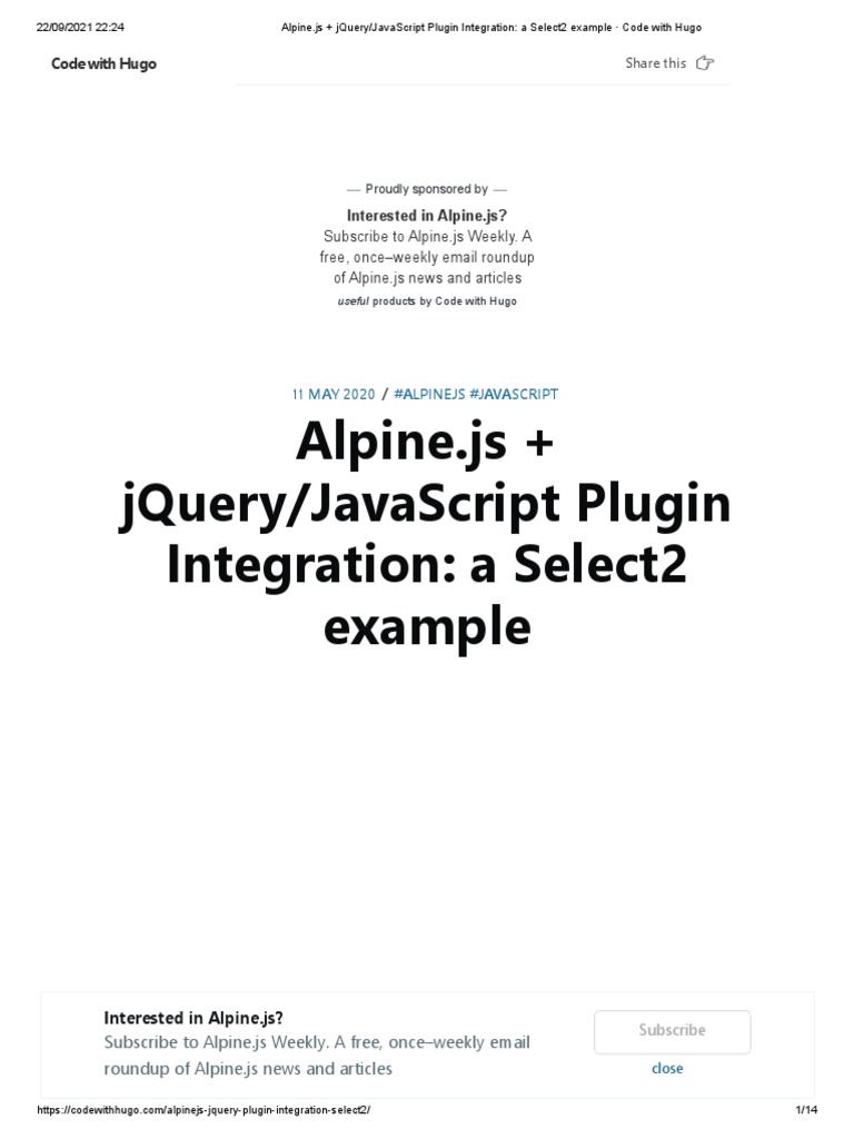 Alpine - Js + Jquery - JavaScript Plugin Integration - A Select2 ... Alpine - Js + Jquery - JavaScript Plugin Integration - A Select2 ...