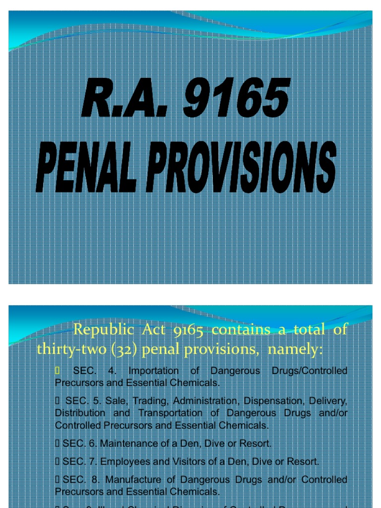 Ra 9165 Penal Provisions | Narcotic | Lysergic Acid Diethylamide