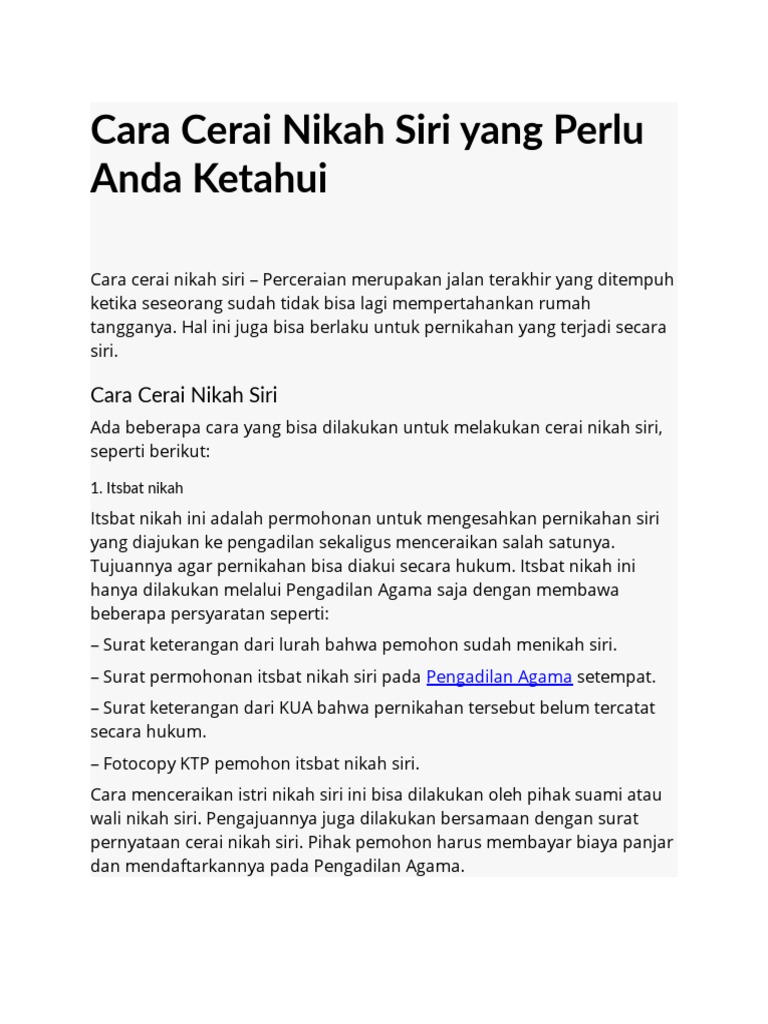Cara Cerai Nikah Siri | PDF | Ilmu Sosial | Hukum