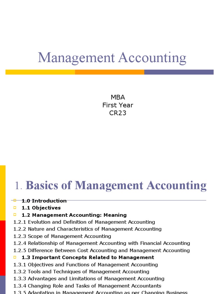 Management Accounting: MBA First Year CR23 | PDF | Management ...