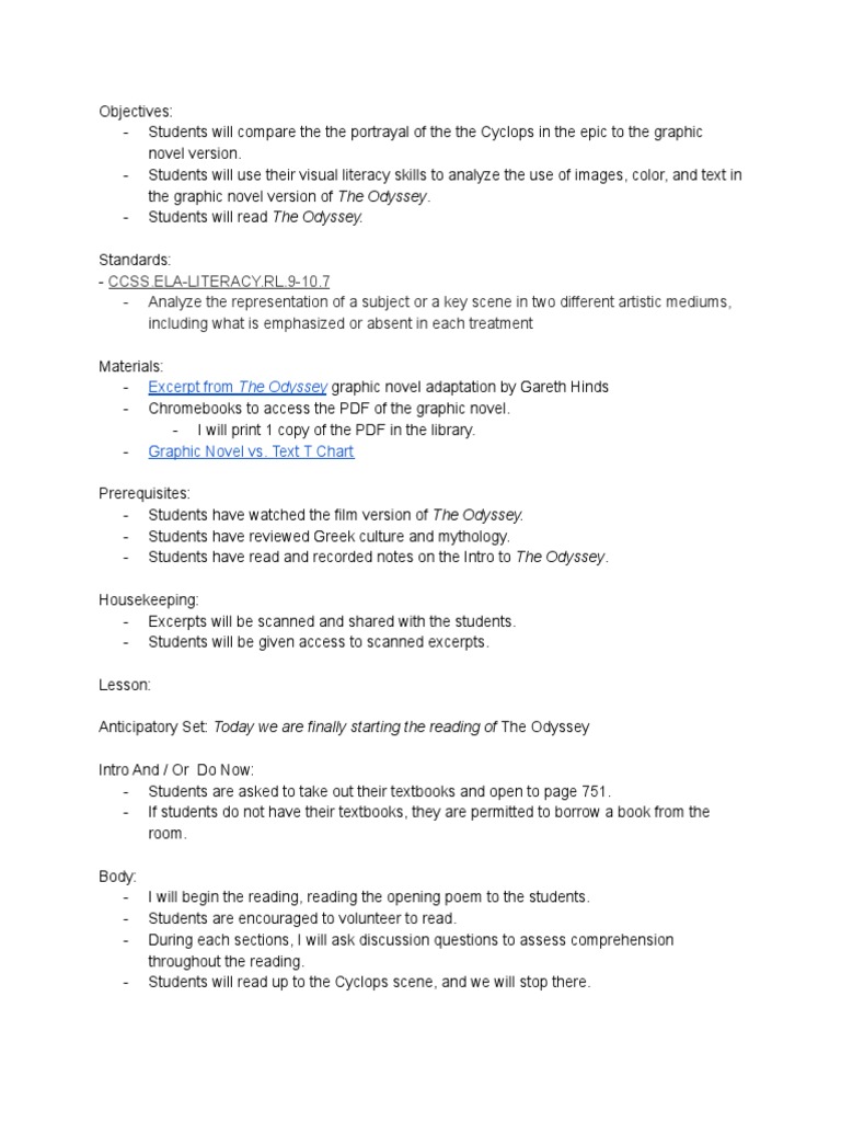 3 Starting The Odyssey Cyclops Graphic Novel | PDF