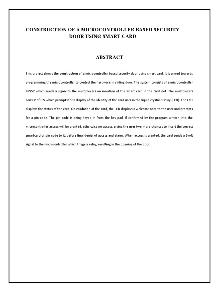 Construction of A Microcontroller Based Security Door Using Smart Card | PDF | Bipolar Junction ...