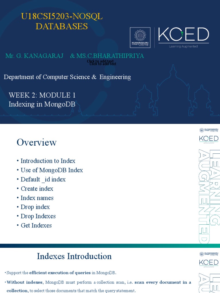 U18Csi5203-Nosql Databases: Week 2: Module 1 Indexing in Mongodb | PDF | Database Index | Mongo Db