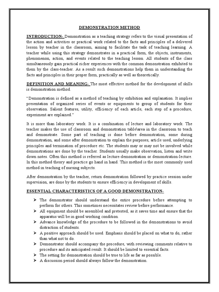 DEMONSTRATION METHOD | PDF | Teachers | Experiment