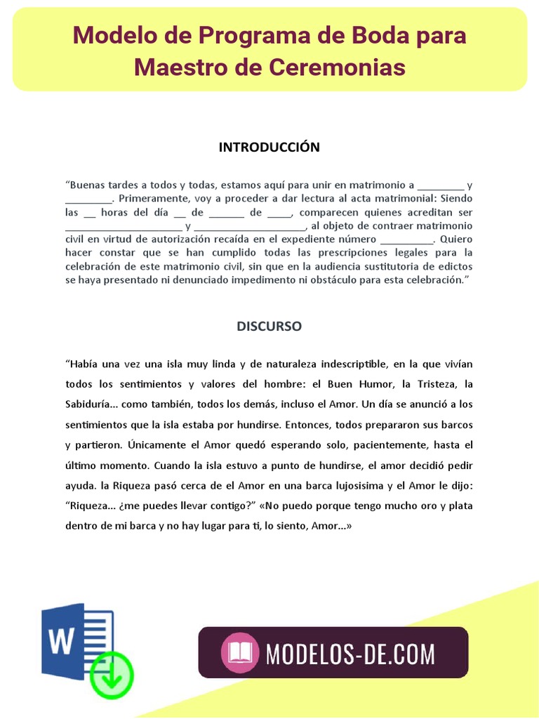 Modelo Programa de Boda para Maestro de Ceremonias | PDF | Amor