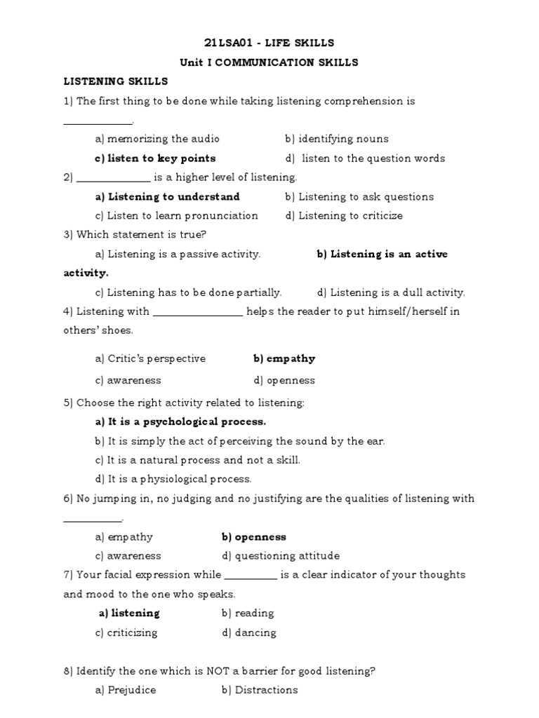 Life Skills Question Bank - 2022 | PDF | Communication | Leadership