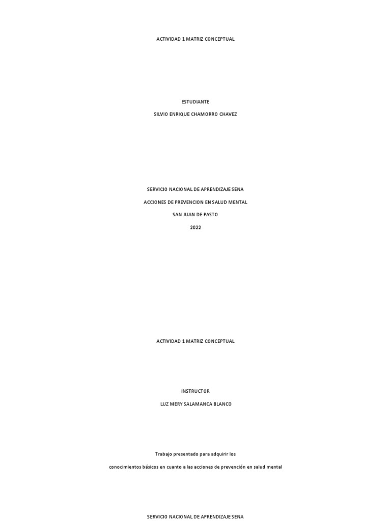 Actividad 1 - Matriz Conceptual. | PDF | Violencia | Salud mental