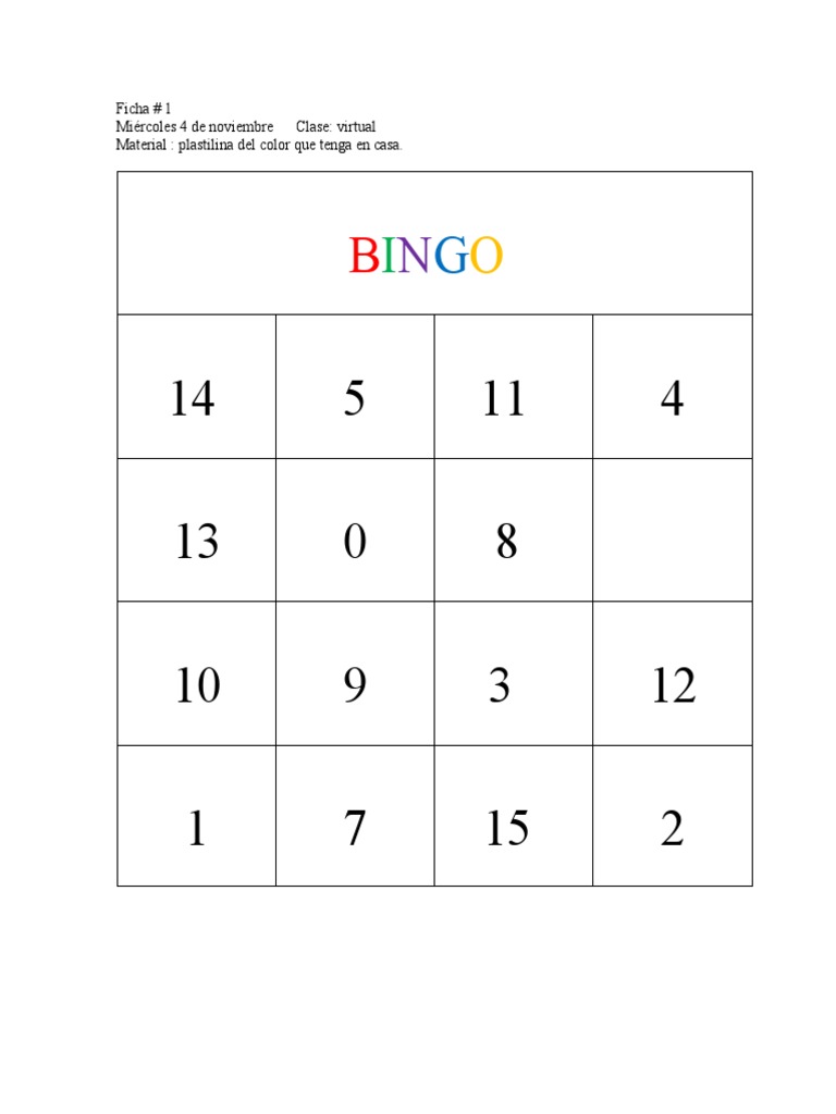 Bingo Numerico. (Clase Virtual) . | PDF