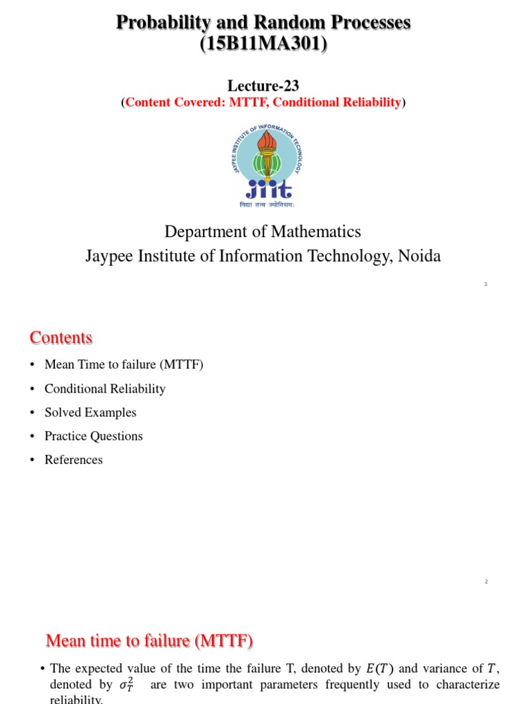 Probability and Random Processes (15B11MA301) | PDF | Reliability ...