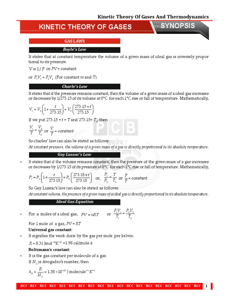 KTG Thermodynamics | PDF | Gases | Temperature