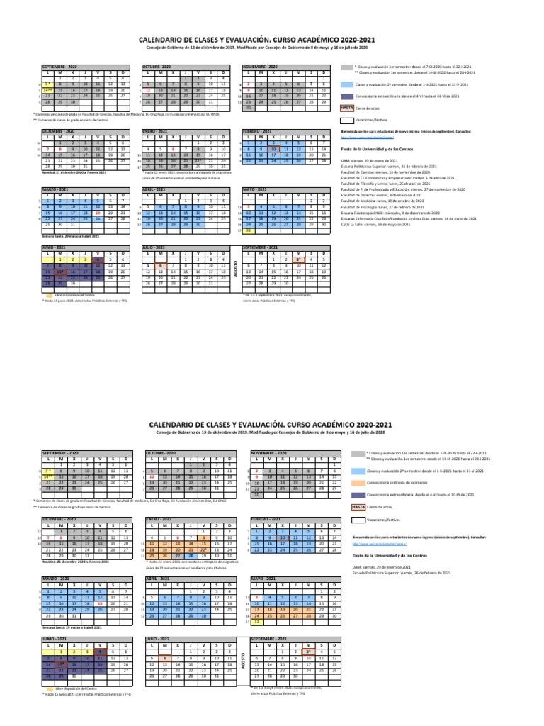 Calendario Académico 2020-2021 | PDF