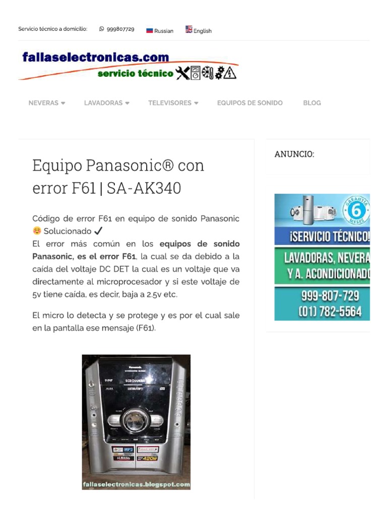 Equipo Panasonic® Con Error F61 SA-AK340 | PDF