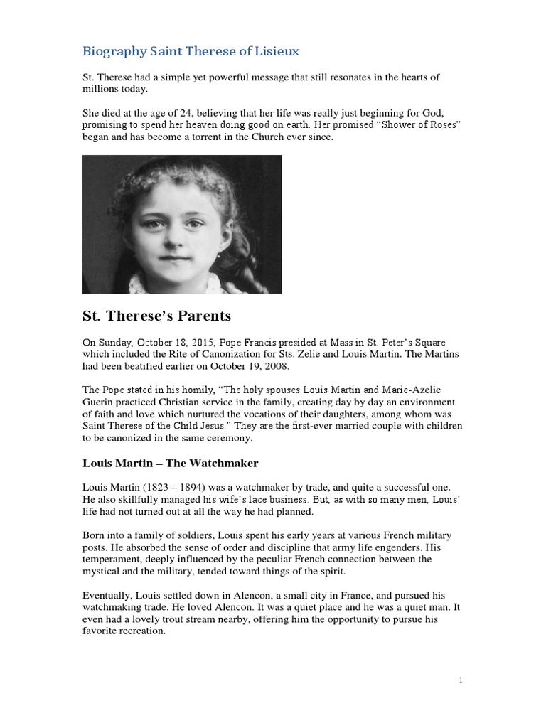 Biography Saint Therese of Lisieux | PDF