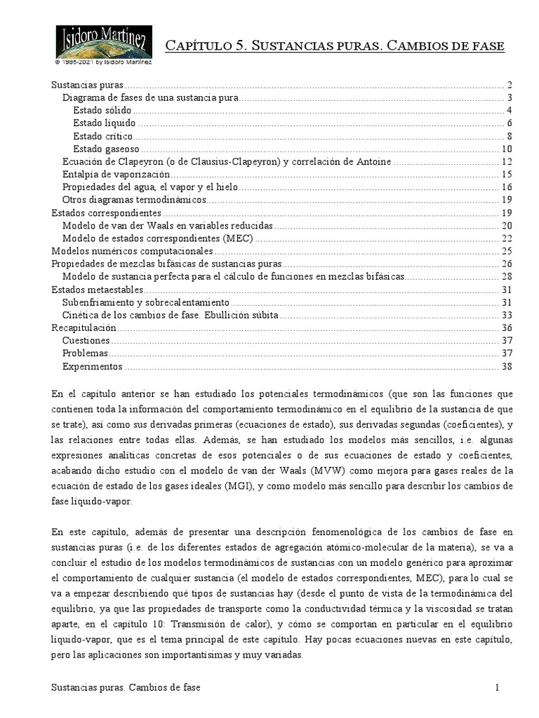 Cambio de Fases en Sustancias Puras Unidad 2 | PDF | Gases | Líquidos