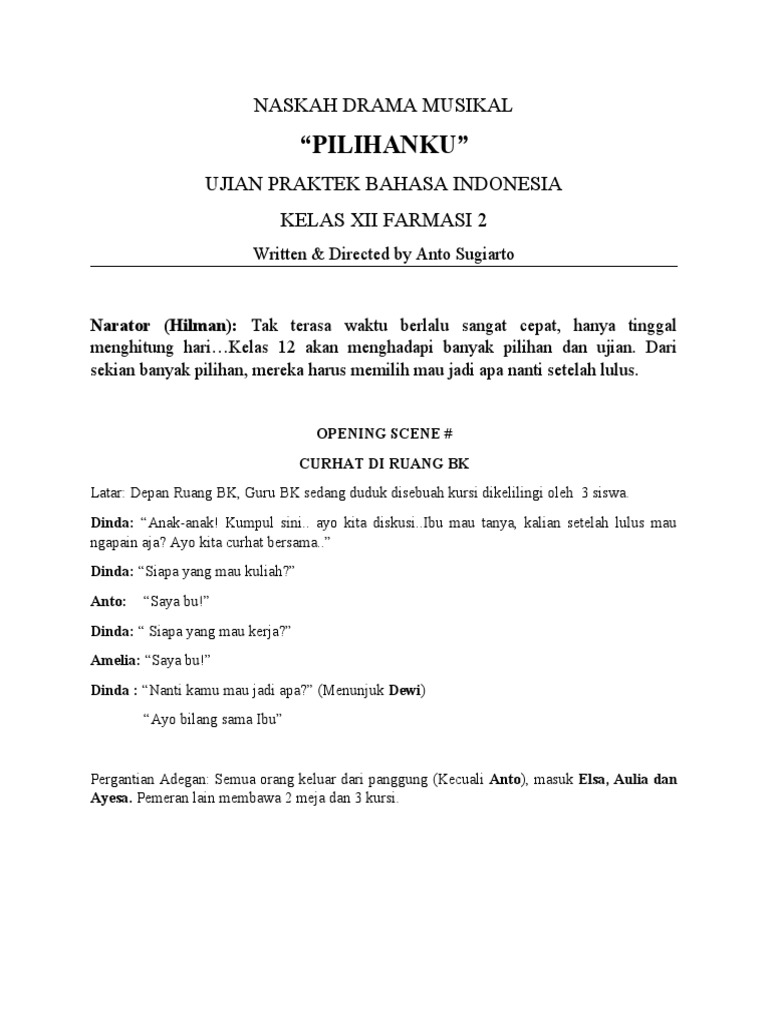 Naskah Drama Musikal Ujian Praktek Bahasa Indonesia | PDF