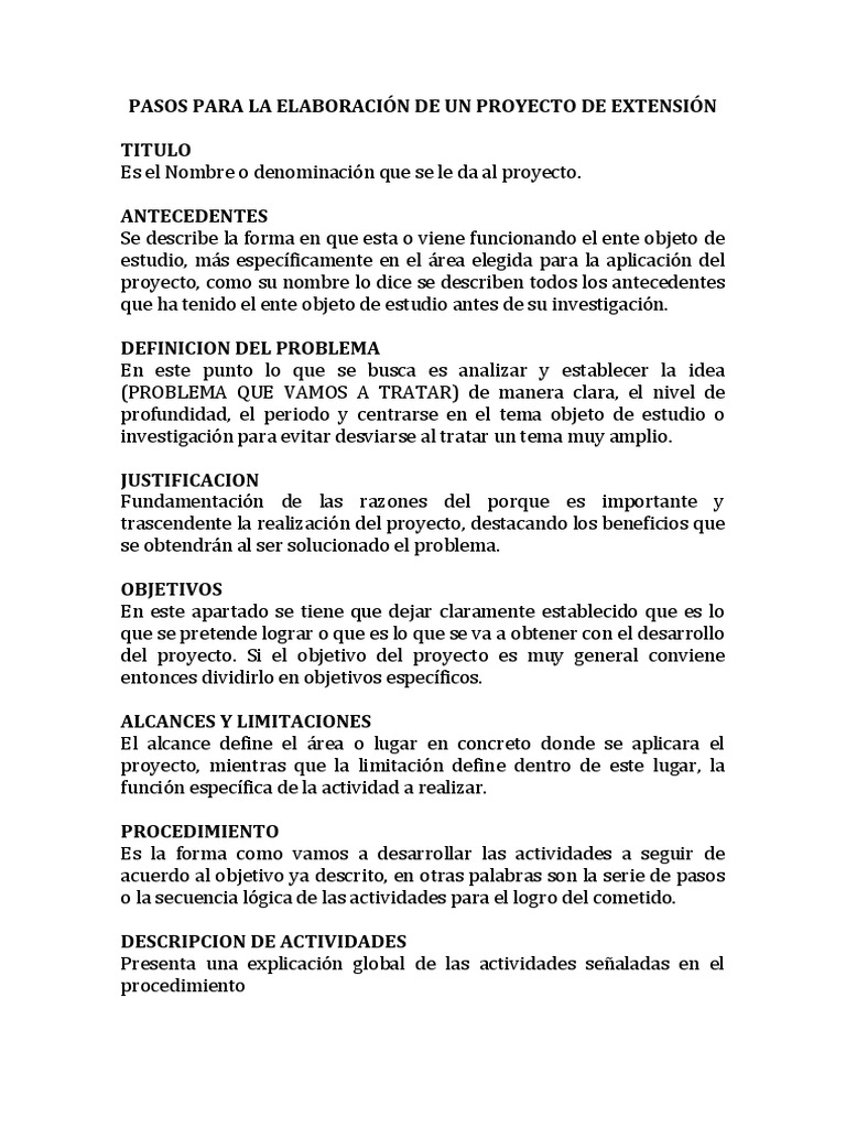 Pasos para La Elaboración de Un Proyecto de Extensión | PDF