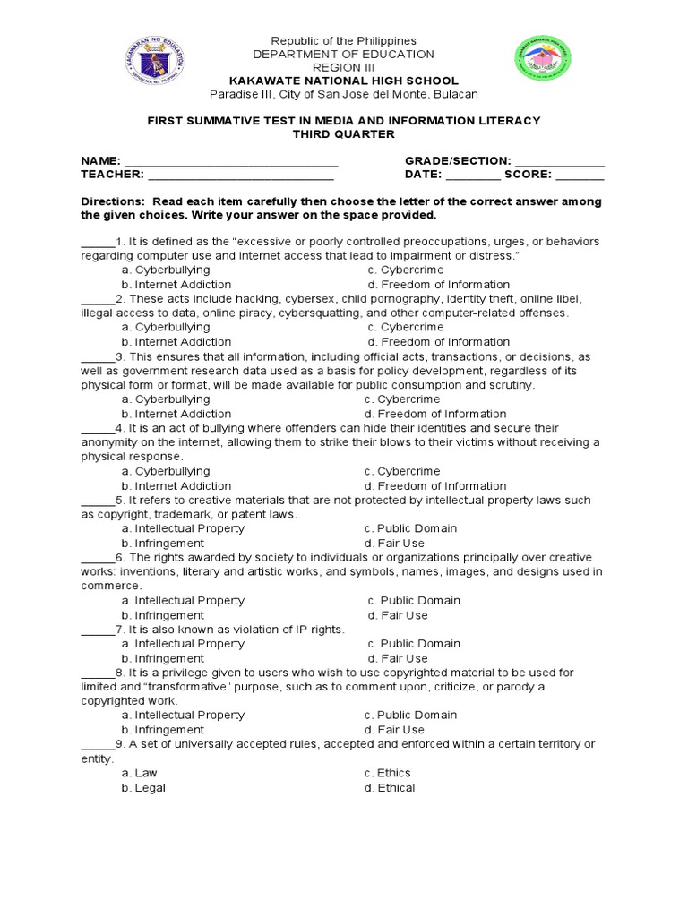 Media and Information Literacy Summative Test | PDF | Intellectual ...