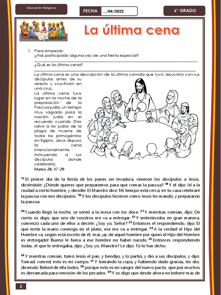 La Ultima Cena - Getsemani - Judas - 6to C | PDF | Jesús | Última cena