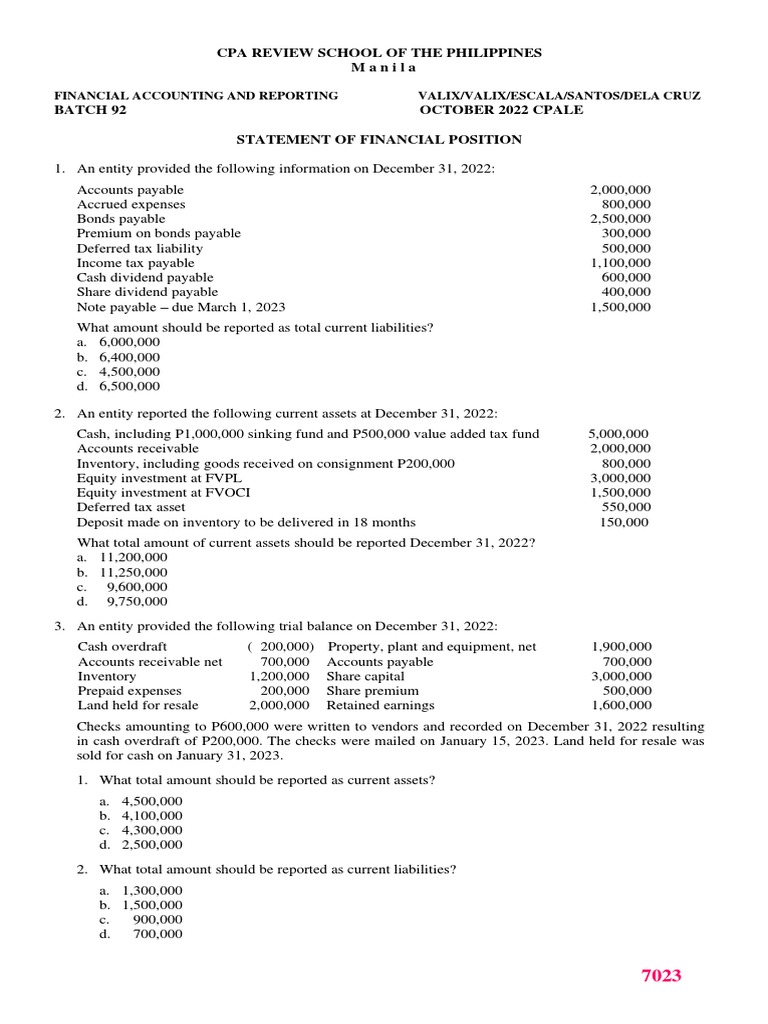Cpa Review School of The Philippines Manila | PDF | Balance Sheet ...